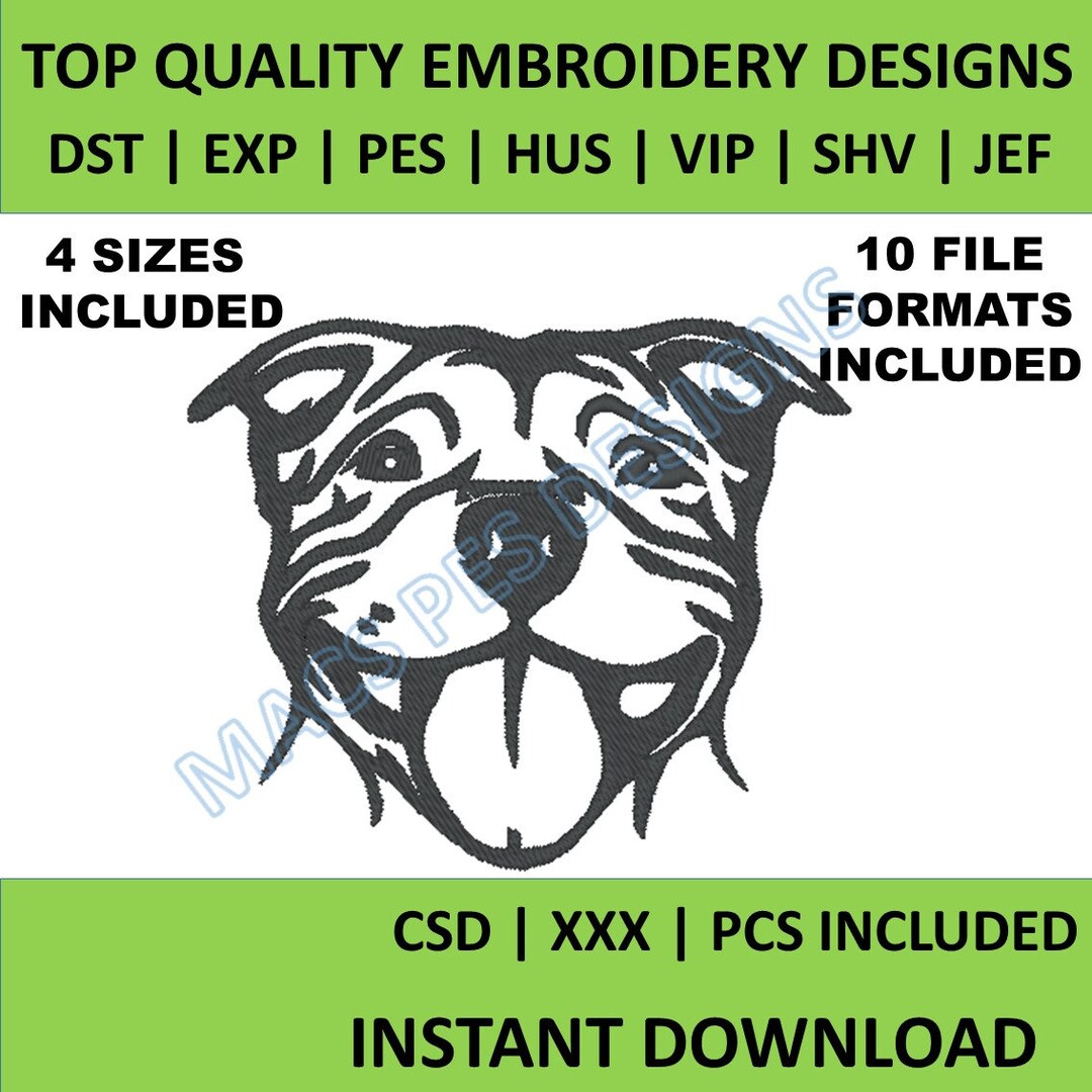 American Pitbull Embroidery Design 4 Sizes, Fight Dog Outline Machine ...