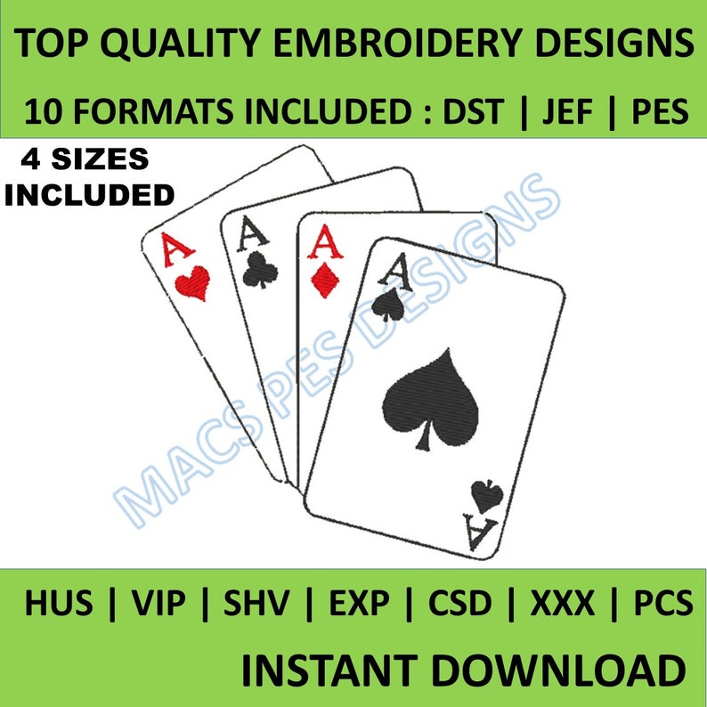 Four Aces Machine Embroidery Design 4 Sizes, Playing Cards Embroidery ...