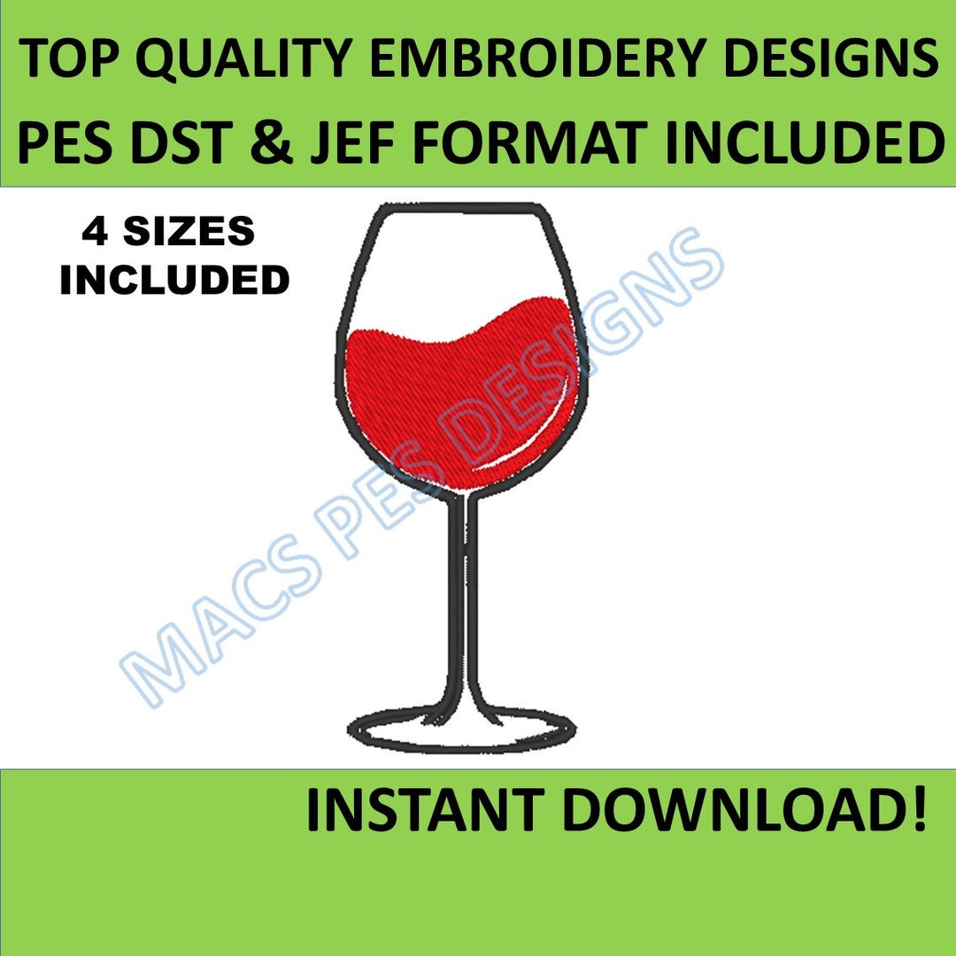 Wine Glass Embroidery Design. Machine Embroidery Wine Pattern. Multi ...