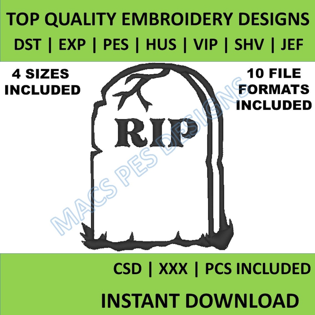 Grave Stone Embroidery Design PES JEF DST Halloween Embroidery Machine ...