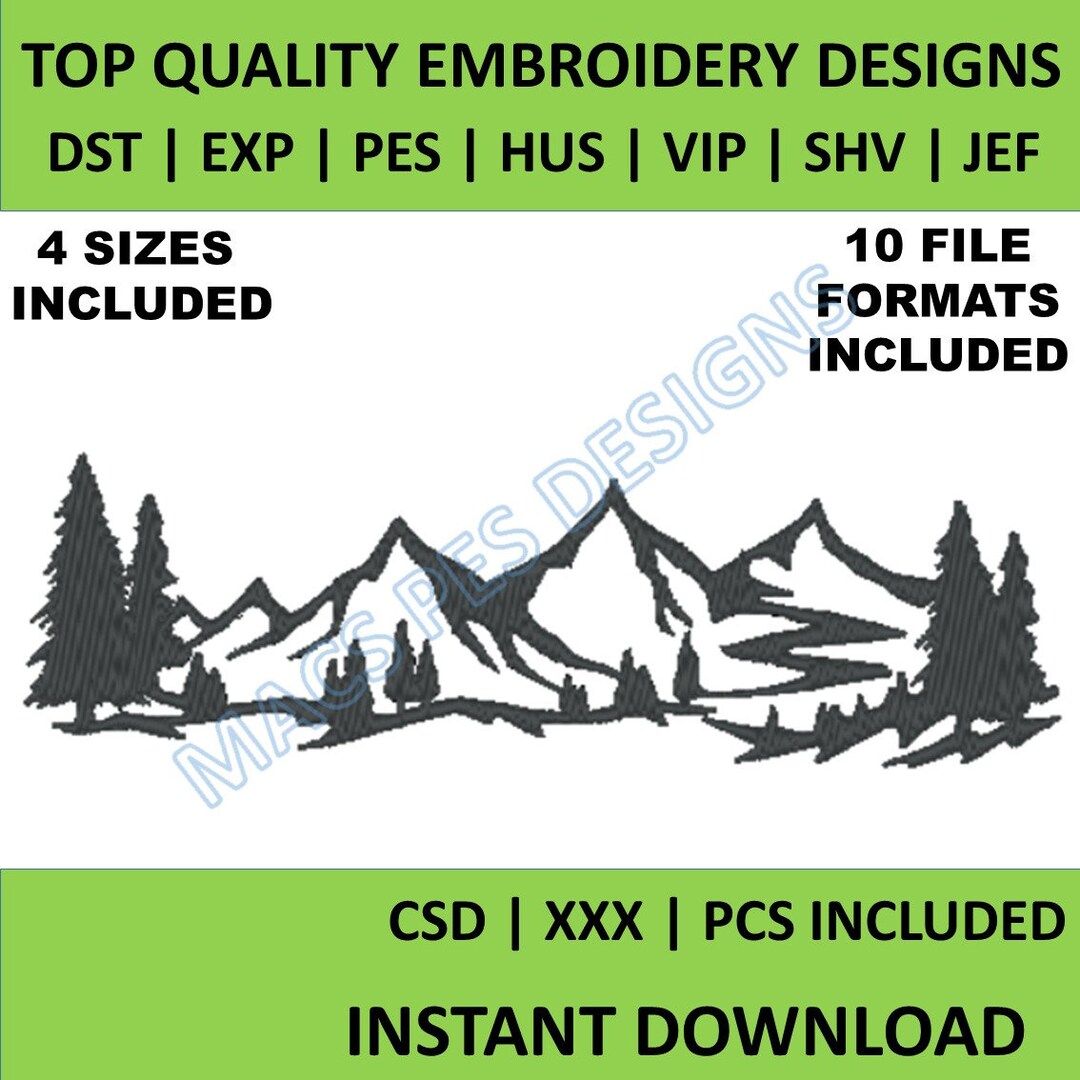 Mountain Scene Embroidery Designs PES JEF DST Scenery Embroidery ...