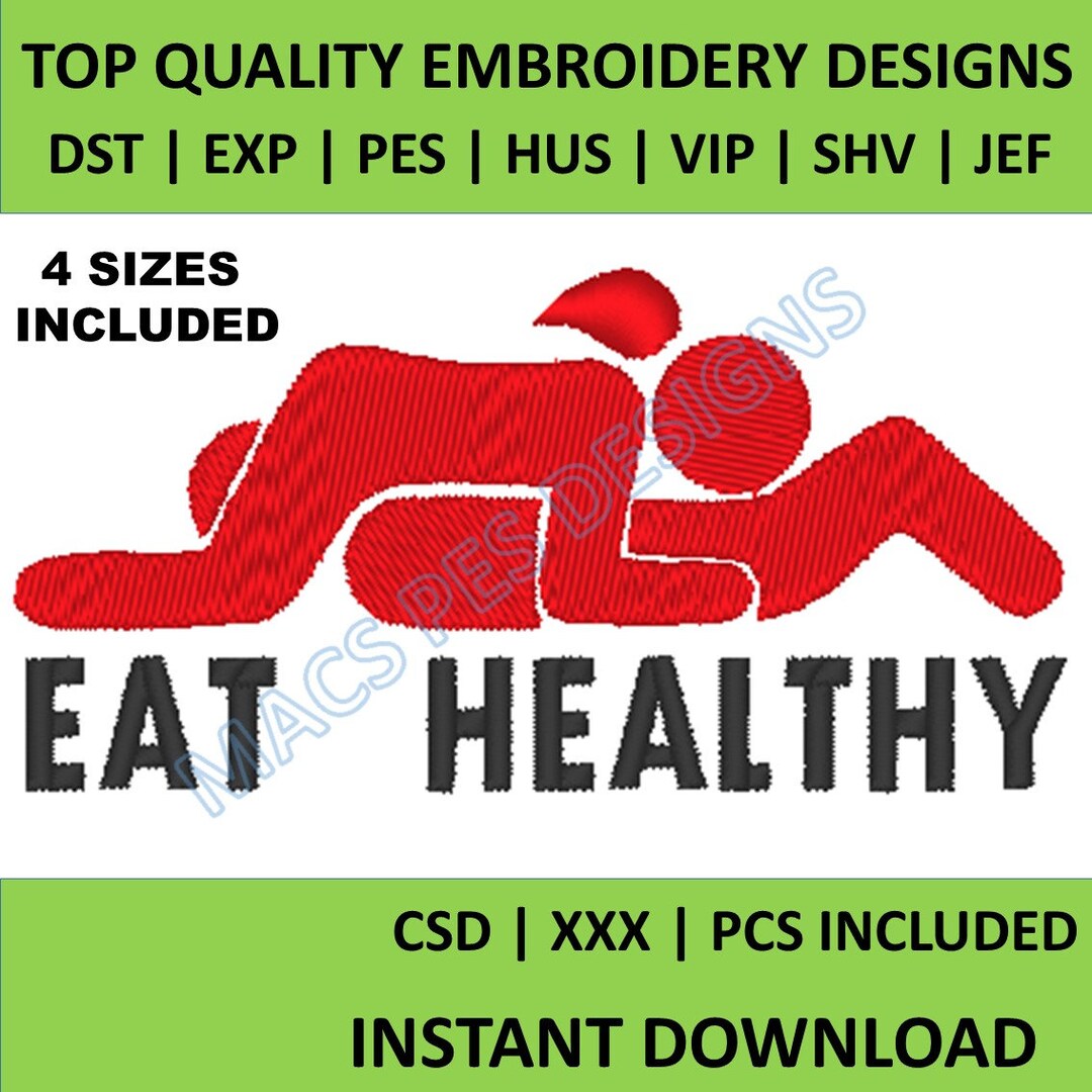 Eat Healthy Rude Embroidery Design PES JEF DST Adult Embroidery Machine ...