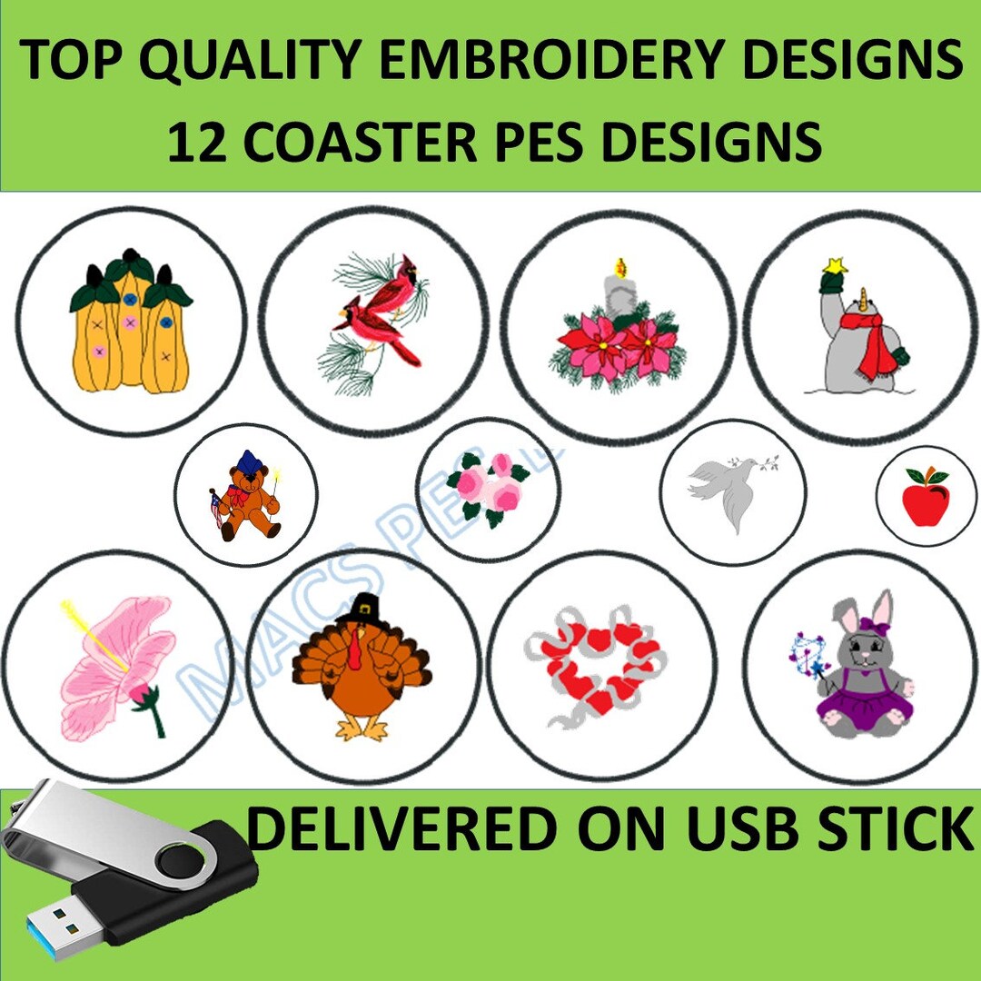 Drinks Coaster PES Embroidery Designs on Usb 12 Machine Embroidery ...