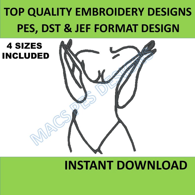 Embroidery File Woman Body (PES DST JEF) Minimalist Drawing 4 Sizes Pes ...