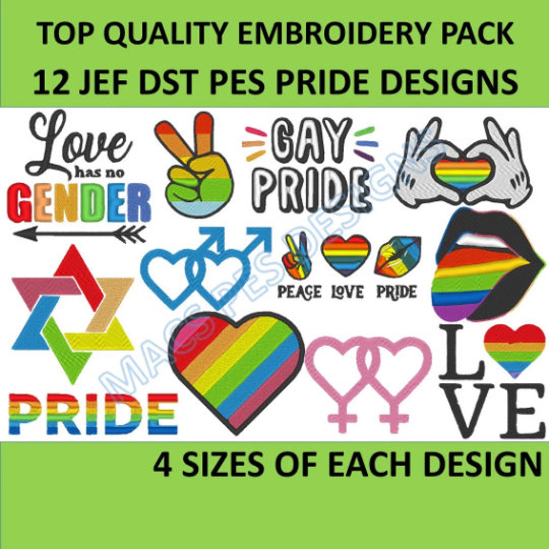12 LGBT+ Pride PES Jef DST Embroidered Design. Brother Machine ...