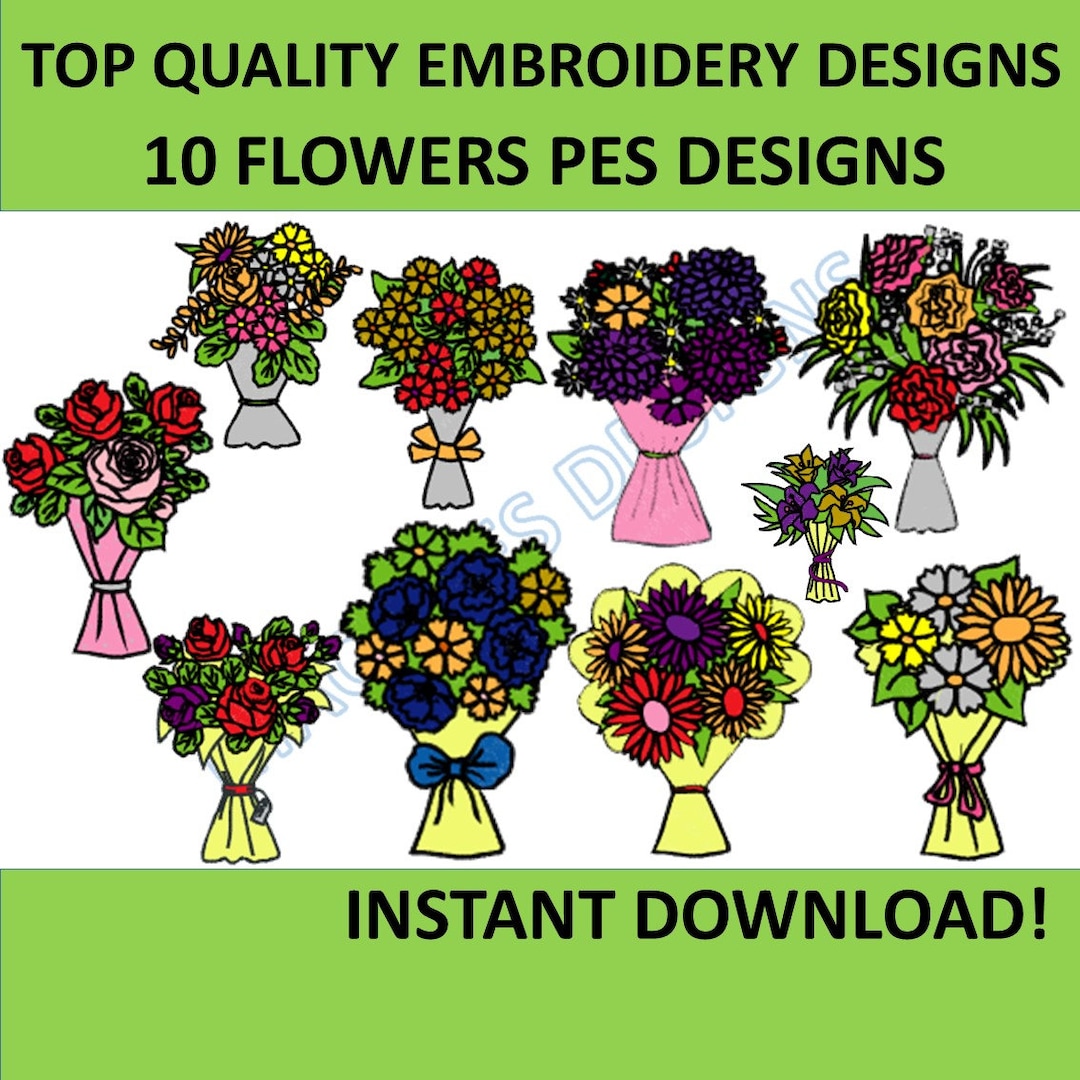 Flowers in Vase PES Embroidered Design Pack. Brother Machine,10 ...