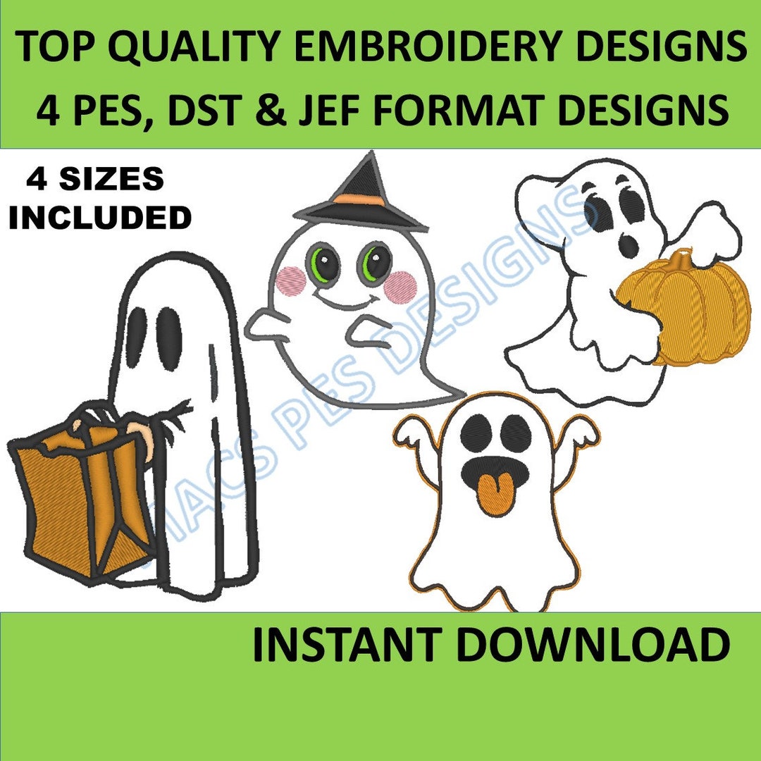 Ghosts Embroidery Design, Halloween Embroidery File, 4 Sizes, Instant ...