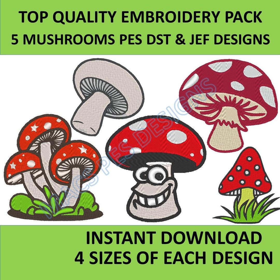 Mushroom Embroidery Designs, PES DST JEF Machine Embroidery Design ...