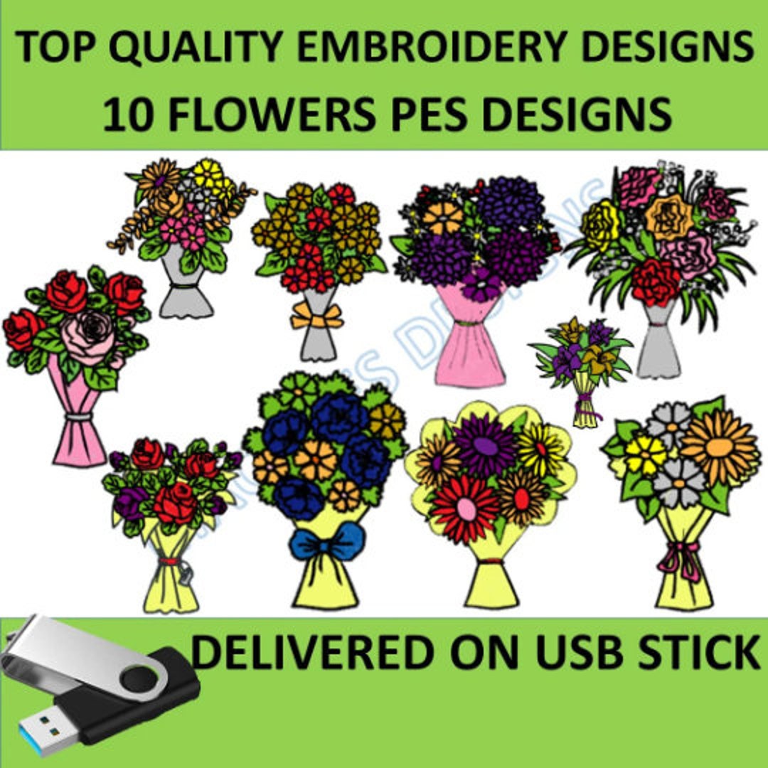 Flowers in Vase PES Embroidery Design Pack on Usb Brother 10 Machine ...