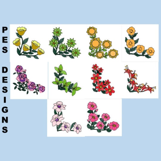 Floral Corners PES Designs Machine Embroidery Files 10 Instant - Etsy