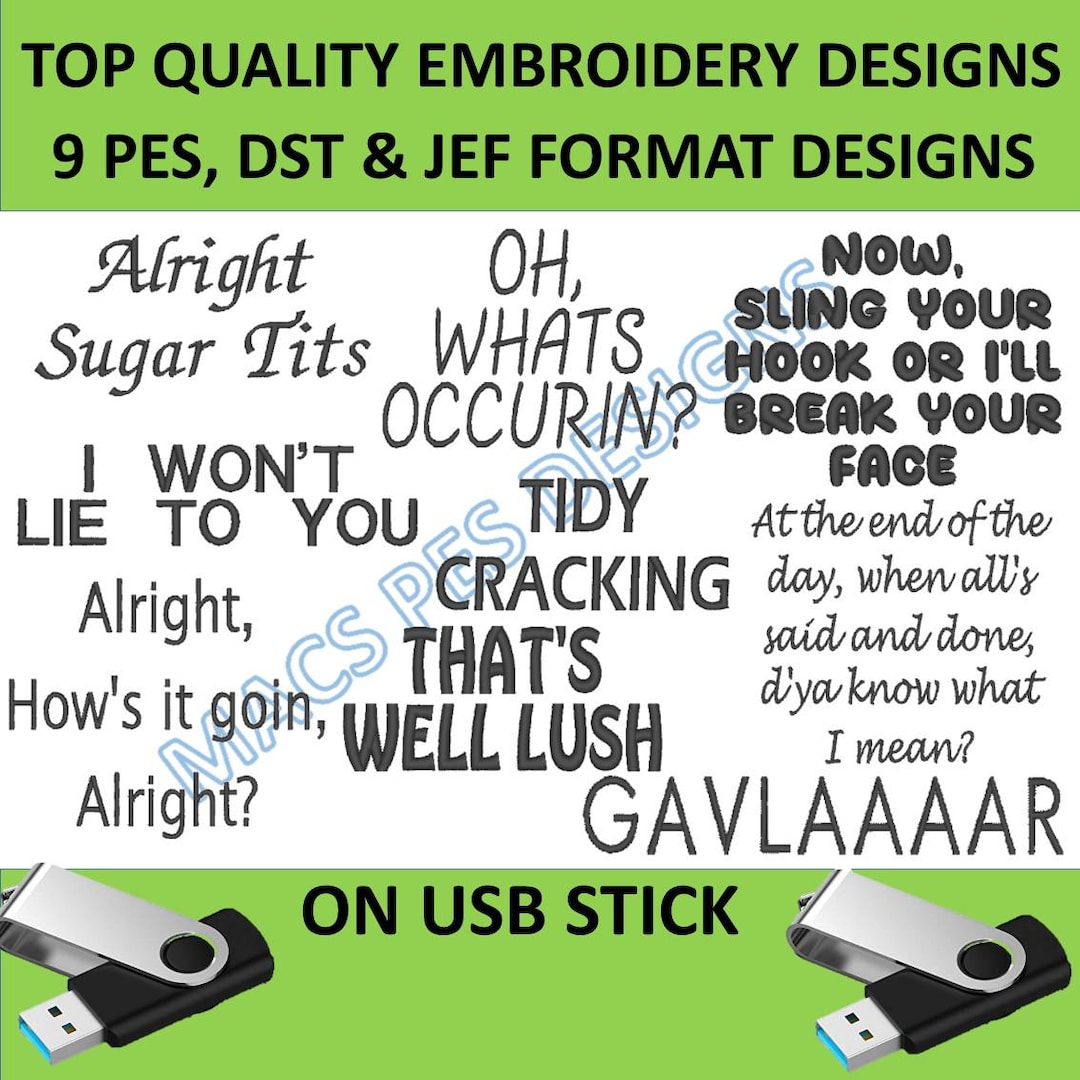 Gavin & Stacey Quotes Embroidery Files on USB STICK Machine Embroidery ...