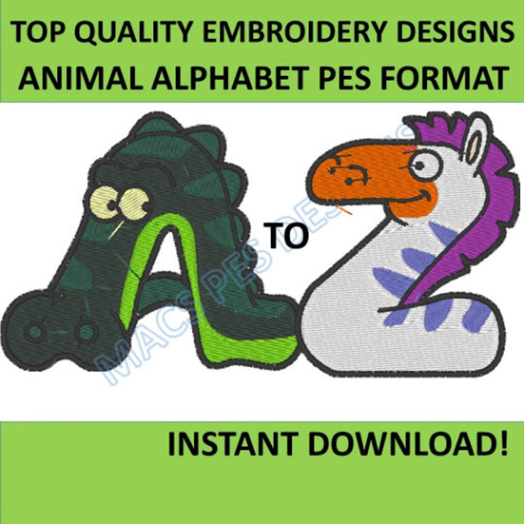 Cute Animal Alphabet Stitched Embroidery Design, Monogram Machine ...