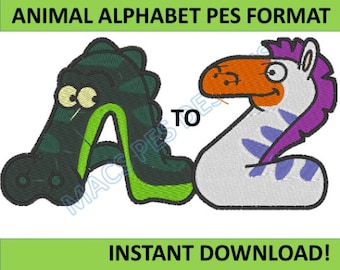Cute Animal Alphabet Stitched Embroidery Design, Monogram Machine ...