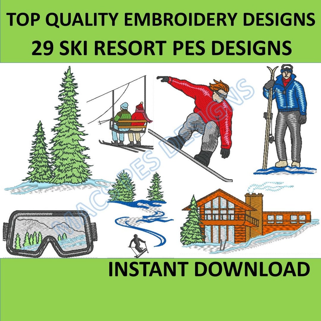 Ski Resort - 29 PES Designs Machine Embroidery Files Instant Download ...
