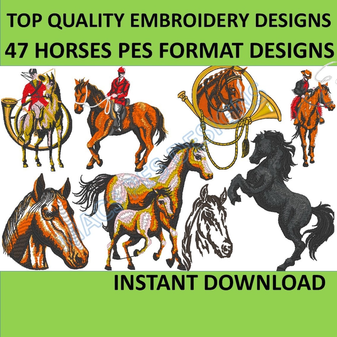 Horses PES Designs Machine Embroidery 47 Files Instant Download Brother ...