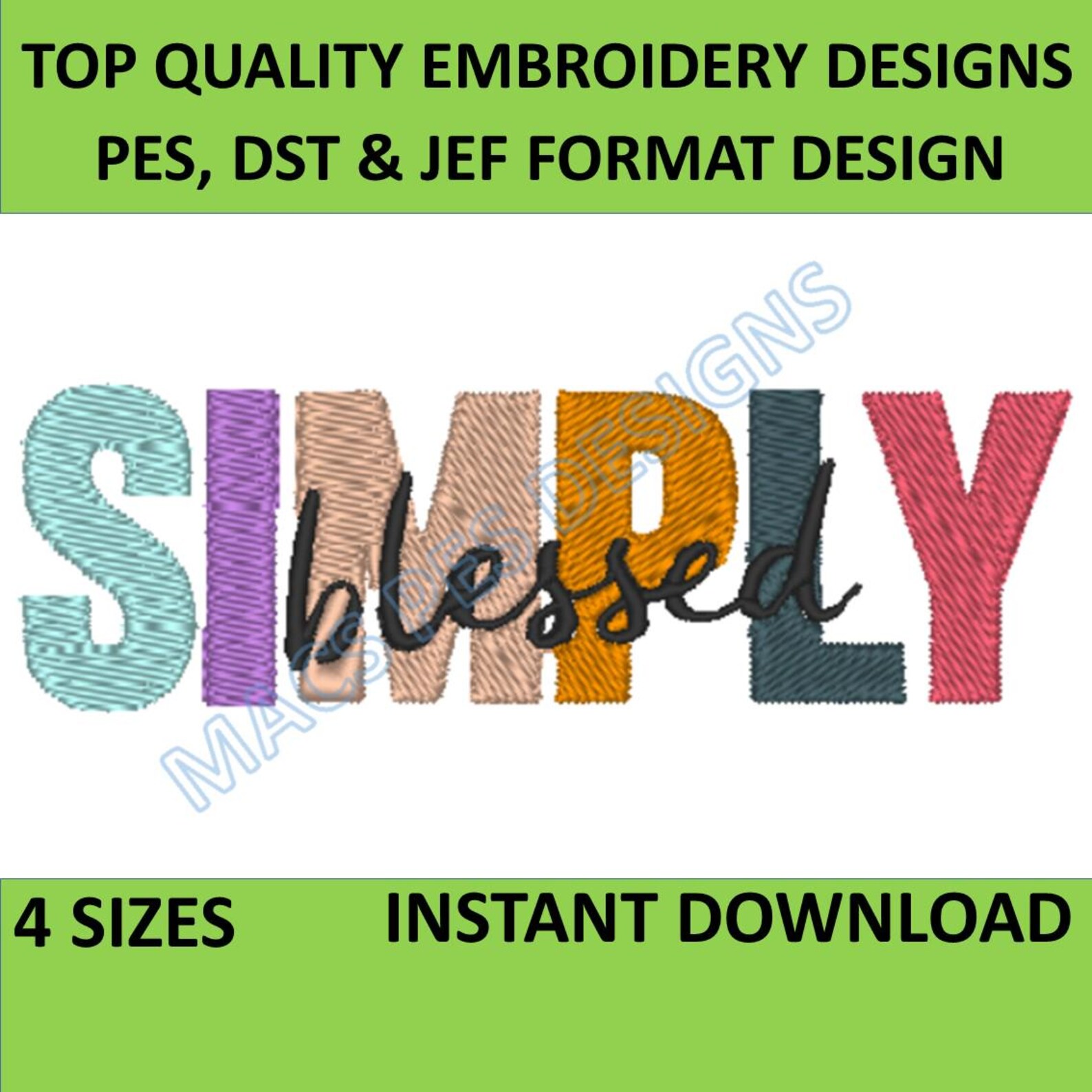 Simply Blessed Embroidery Design, Machine Embroidery Design, 4 Sizes ...