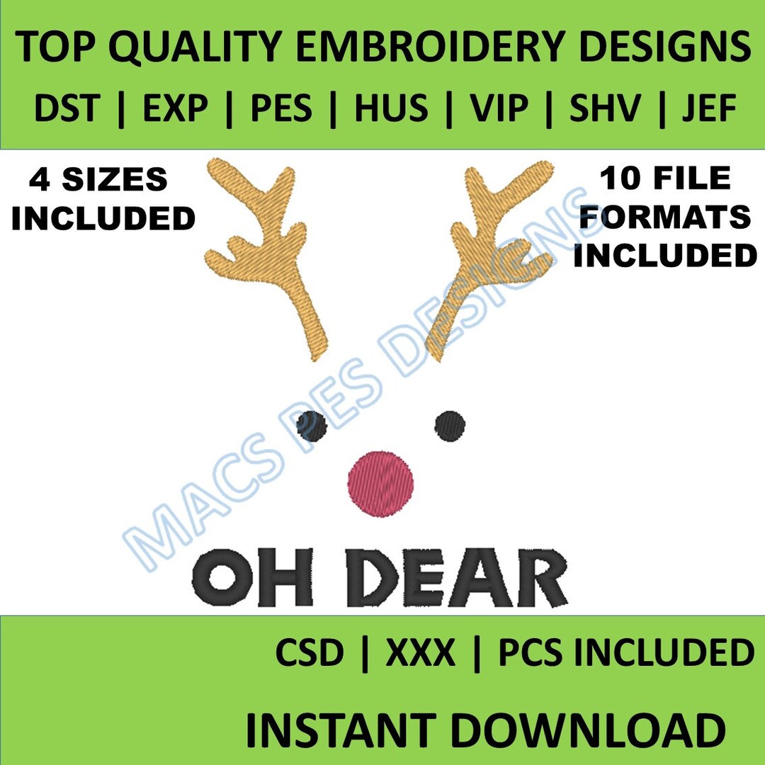 Rudolph Face Embroidery Design, MACHINE EMBROIDERY, Reindeer Embroidery ...
