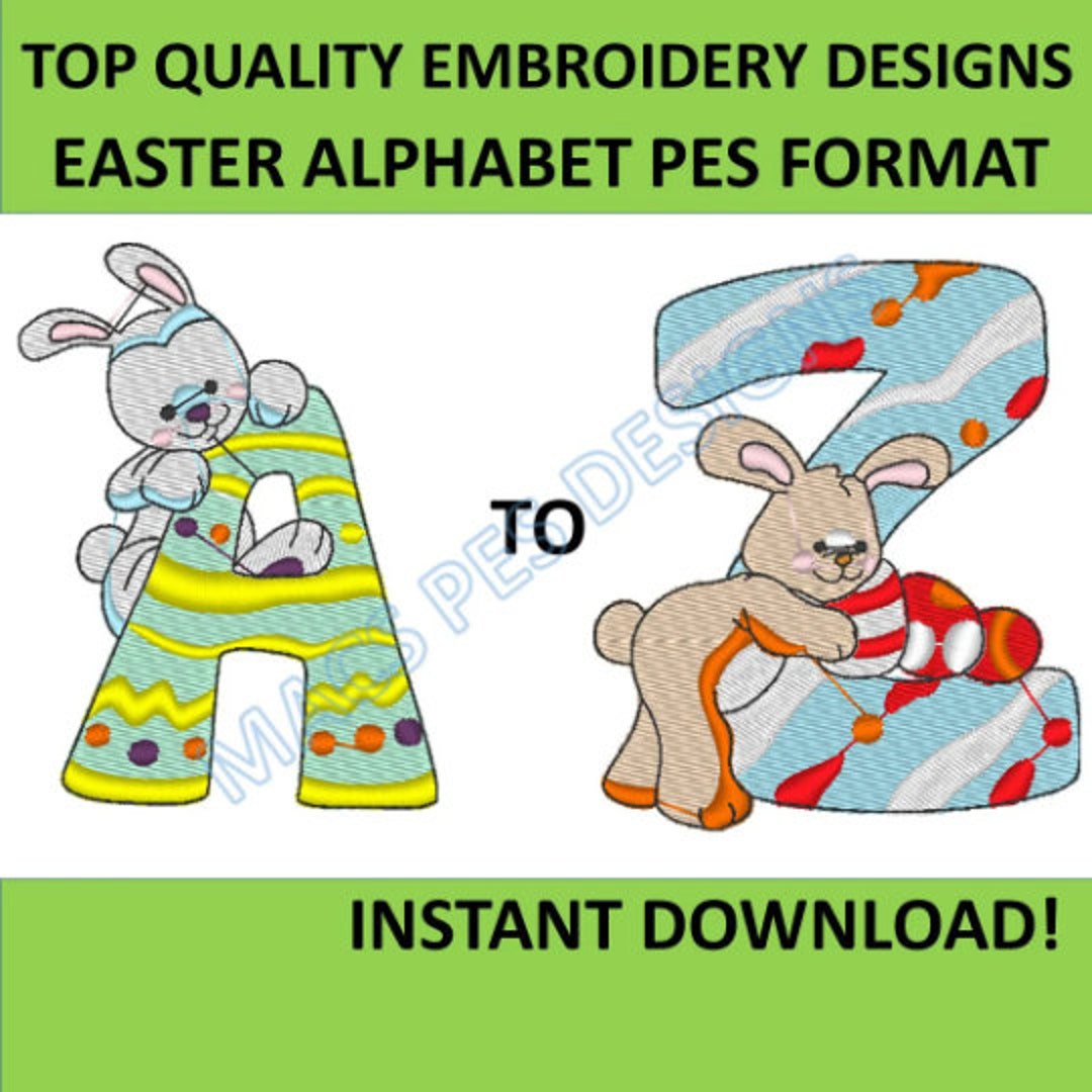 Easter Time Alphabet Font - 30 PES Designs Machine Embroidery Files ...