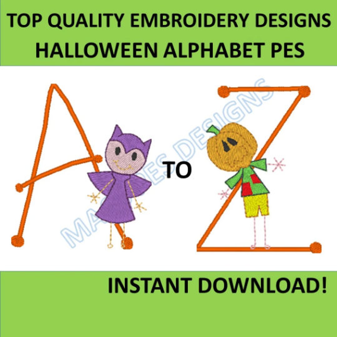 Halloween Stick Alphabet - 29 PES Designs Machine Embroidery Files ...