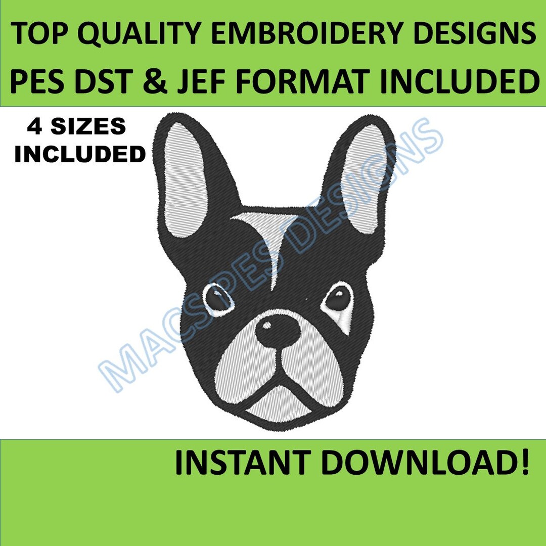 Frenchie Face Machine Embroidery File Design - 4 Sizes 4x4 Inch Hoop ...