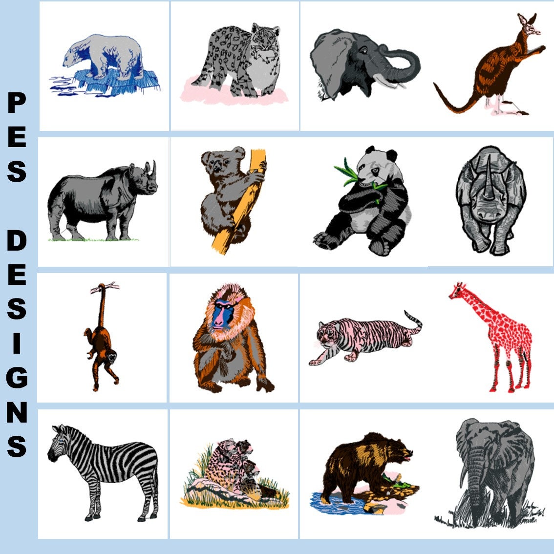 Zoo Animals 20 PES Designs Machine Embroidery Files Instant - Etsy