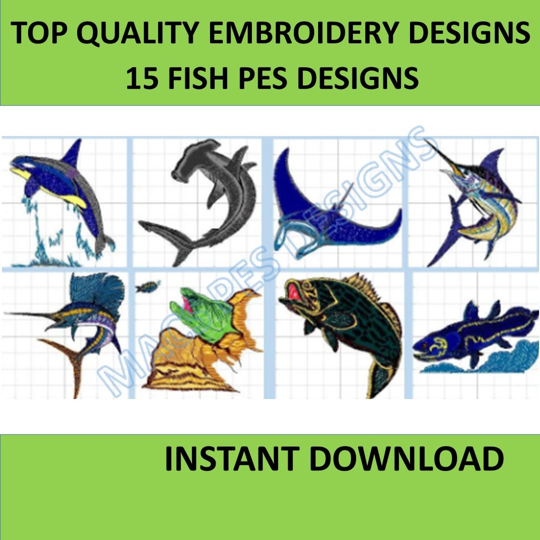 Fish PES Designs Machine Embroidery Files Instant Download Brother File ...