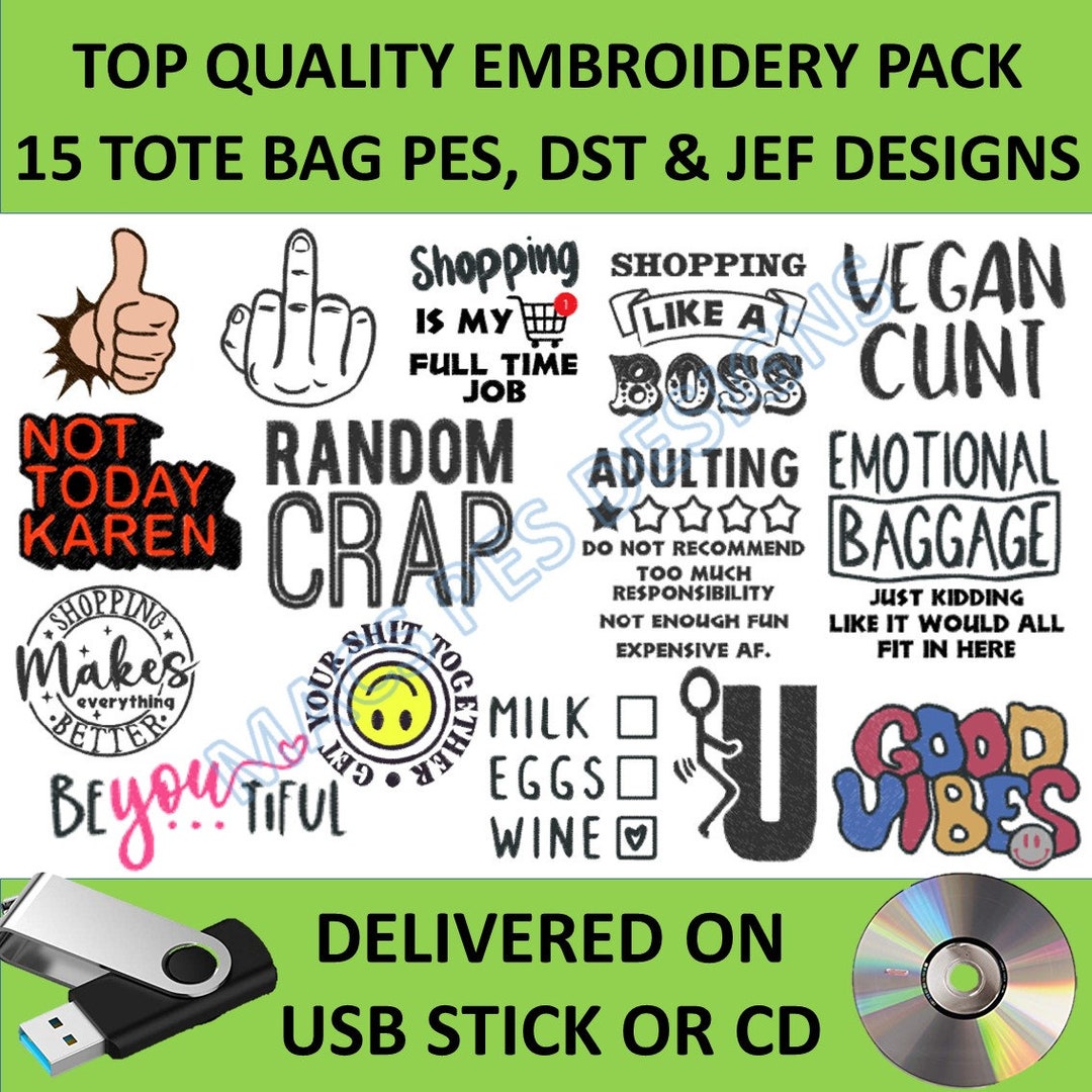 Tote Bag Embroidery Designs PES DST JEF Embroidery Designs on Usb 15 ...