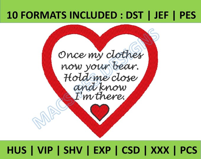 Memory Bear Embroidery Design Memorial Shirt Pillow Machine Embroidery ...