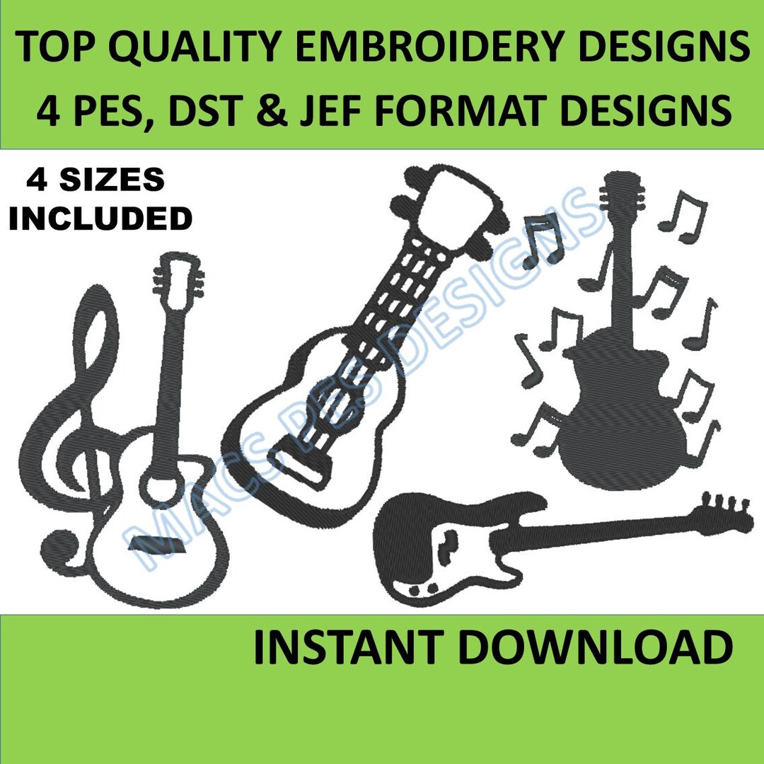 Electric Guitar Embroidery Design, Guitar Machine Embroidery Design - 4 ...