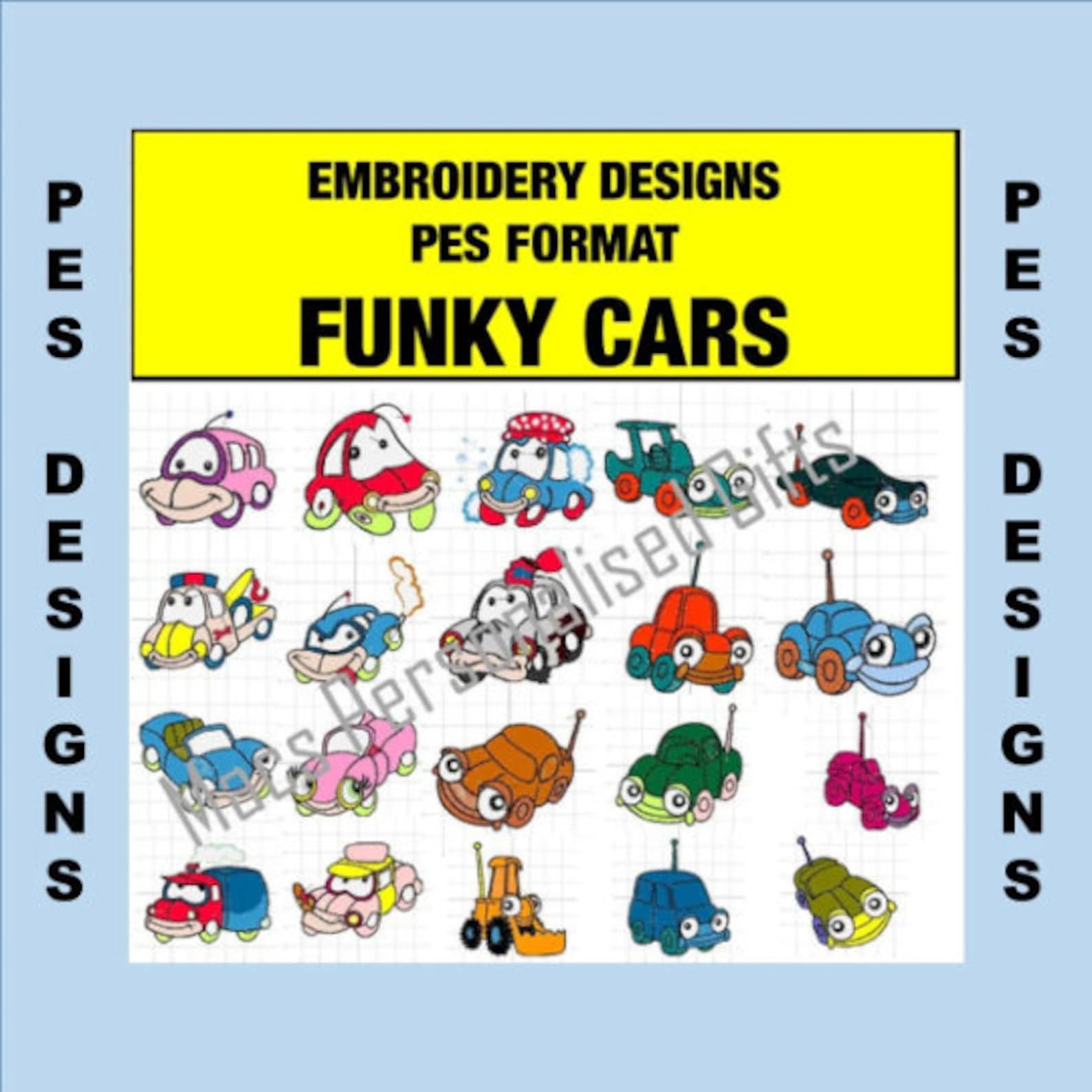Funky Cars / Car - PES Designs Machine Embroidery Files Instant ...