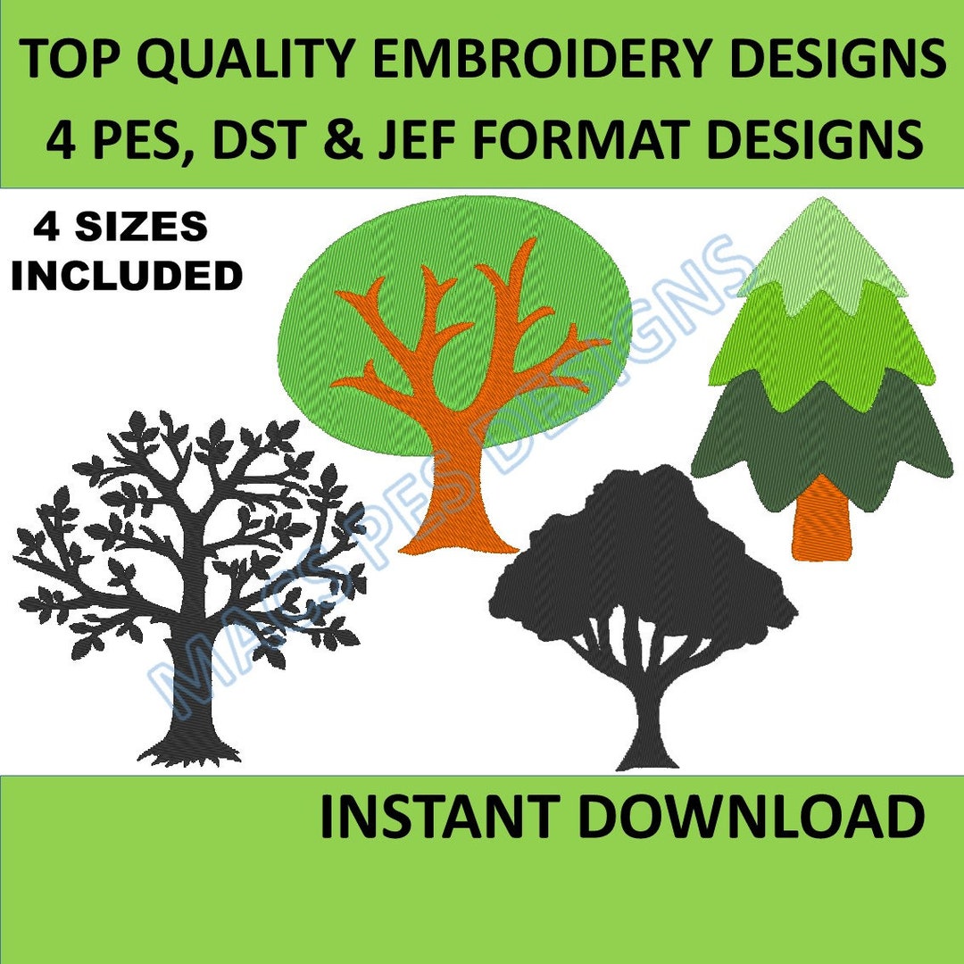 Trees Embroidery Pack PES JEF DST Tree Embroidery Design Machine ...