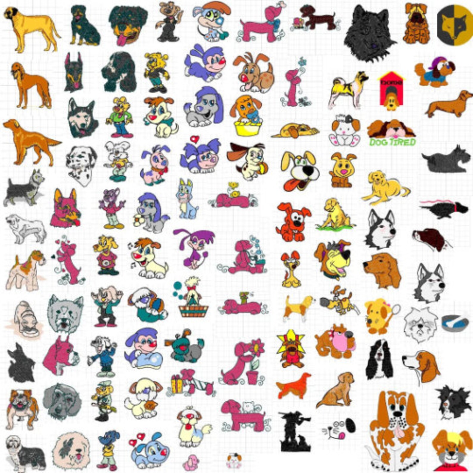 Dogs Puppies 450 PES Designs Machine Embroidery Files Instant Download ...
