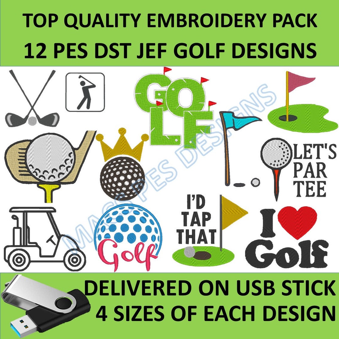 Golf Embroidery Designs, 12 Files (pes Jef Dst on USB) - Etsy