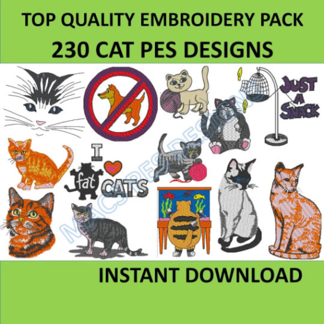 Cats 230 PES Designs Machine Embroidery Files Instant Download Brother ...