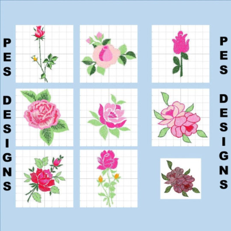Rose Embroidery Designs Files Instant Download 9 Flower Pes Gardening 4 ...