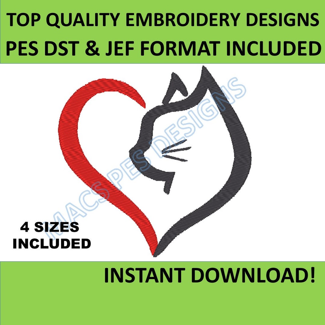 Cat Heart PES JEF DST Embroidery Machine 4 Sizes, Embroidery Jef ...