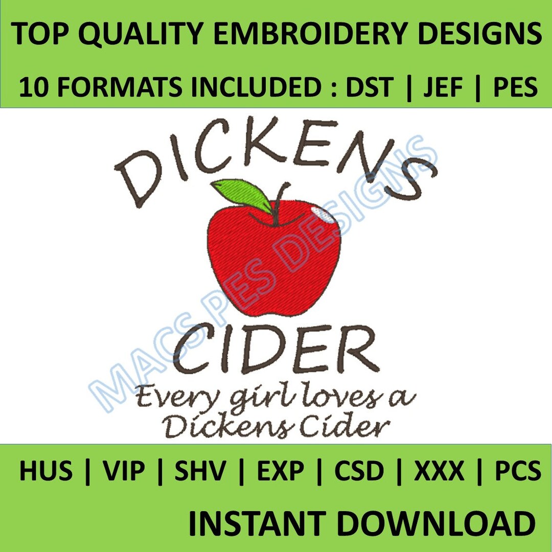 Rude Cider Embroidery Design PES JEF DST Dickens Embroidery Machine ...
