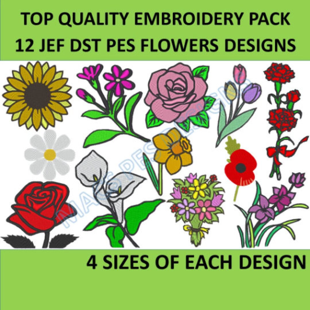 Flowers Embroidery Designs. Brother Machine,12 Embroidery Files Instant ...