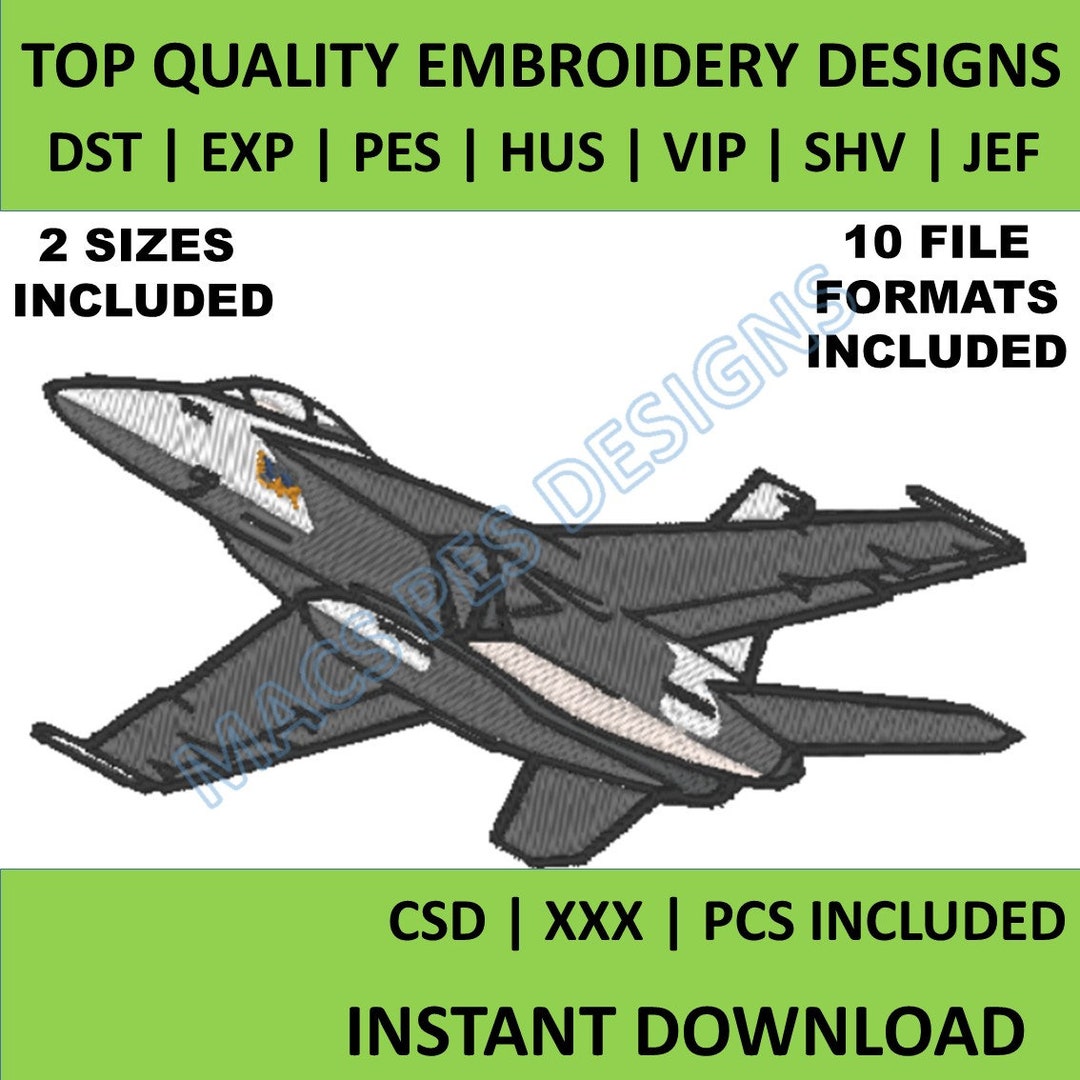 Fighter Jet Embroidery Design PES JEF DST War Plane Embroidery Machine ...