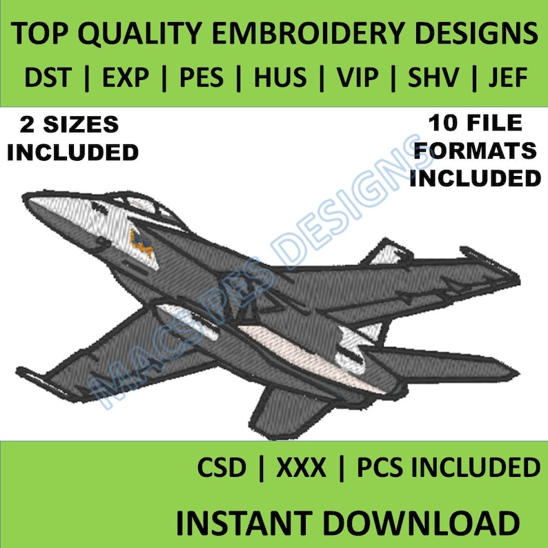 Fighter Jet Embroidery Design PES JEF DST War Plane Embroidery Machine ...