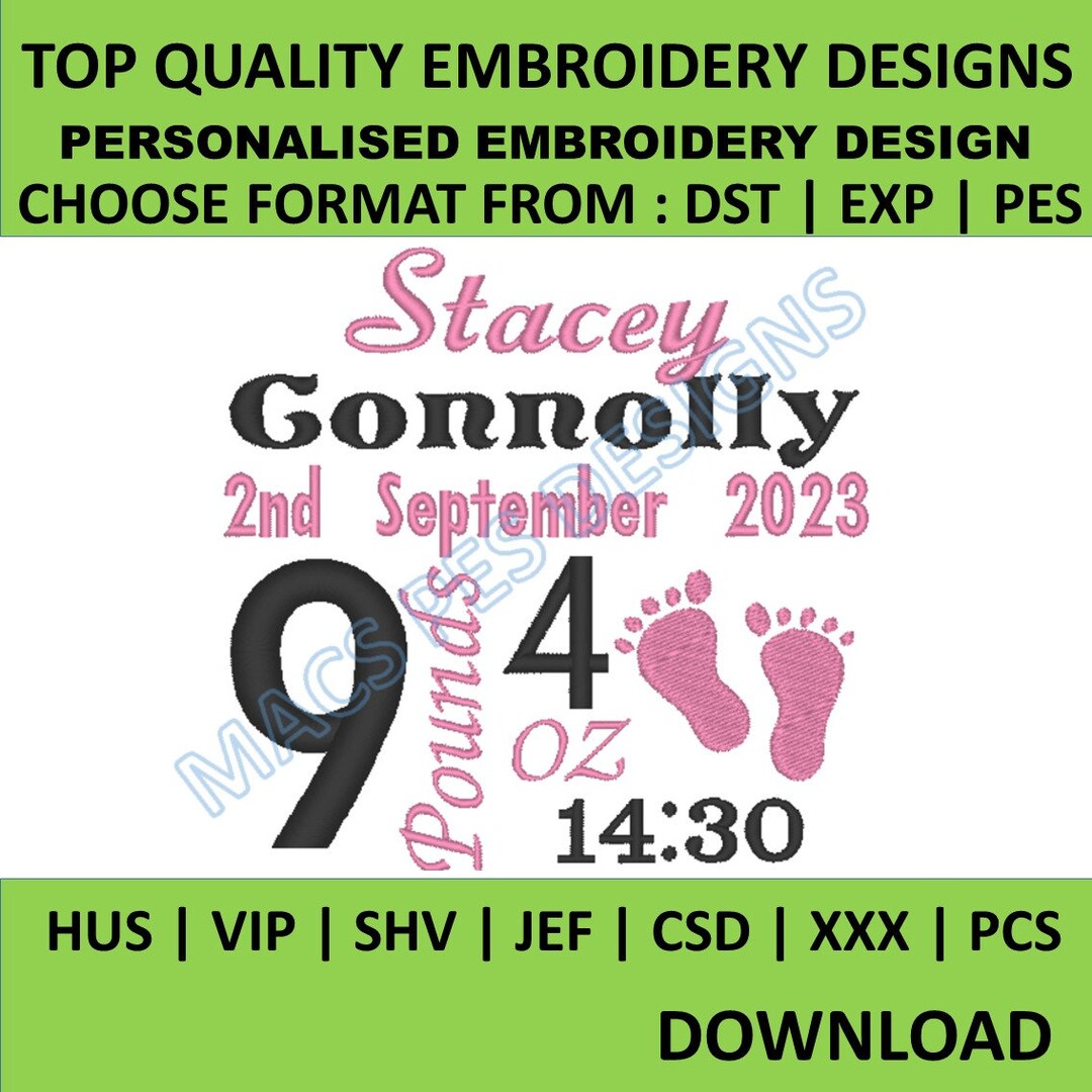 Birth Announcement Embroidery Design Baby Feet Embroidery Birth ...