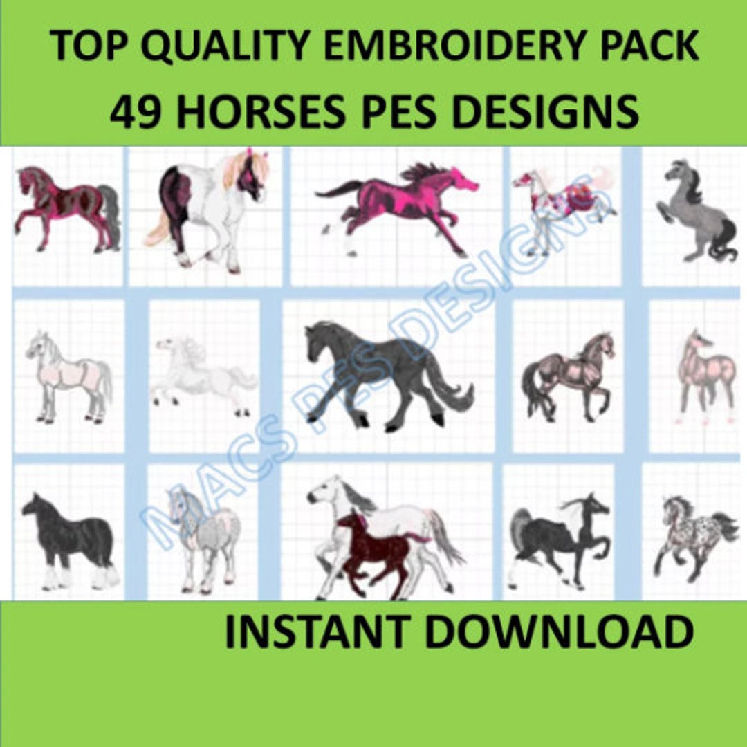 Horses 49 PES Designs Machine Embroidery Files Instant Download Brother ...