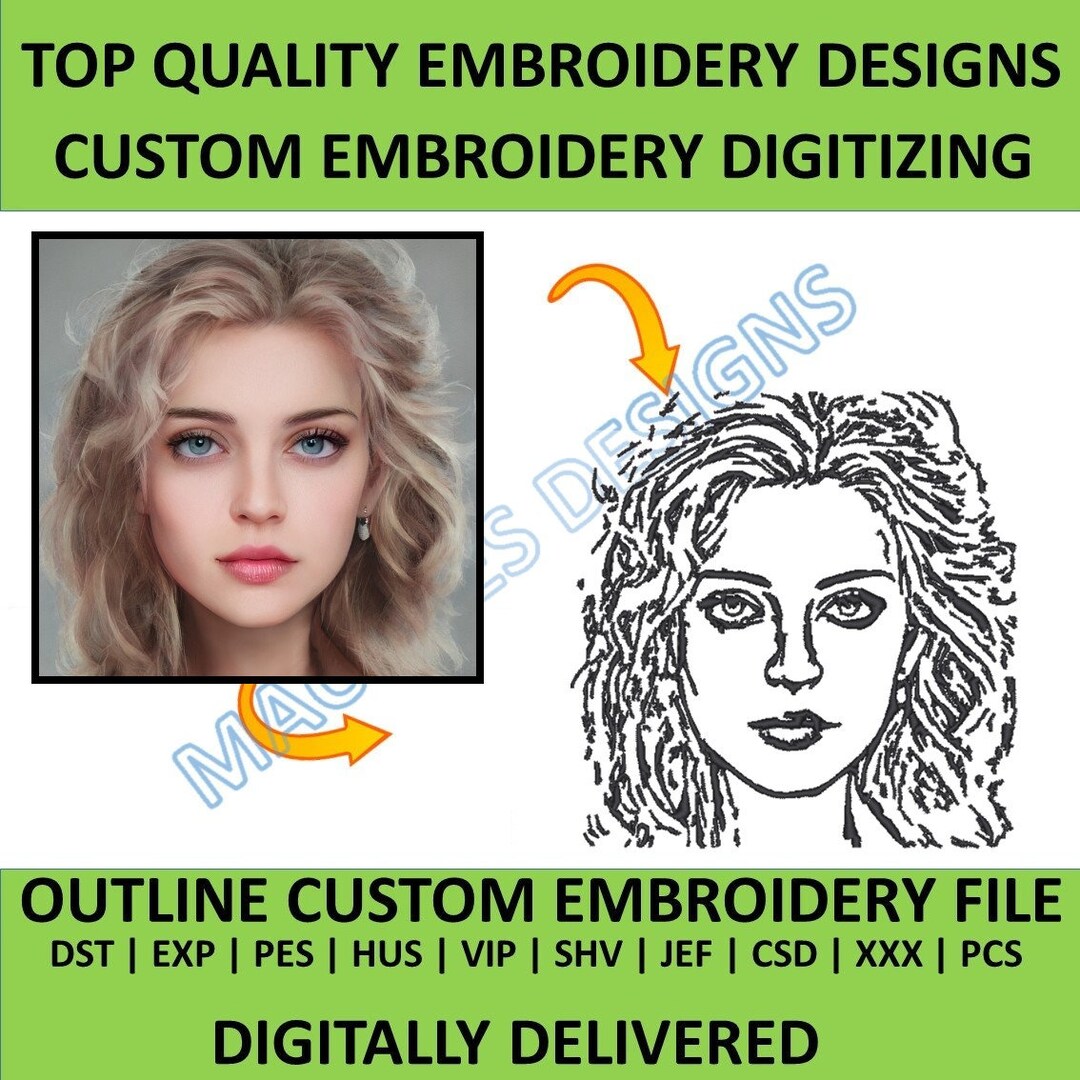 Custom Outline Embroidery Digitizing, Head Shot Photo Outline ...