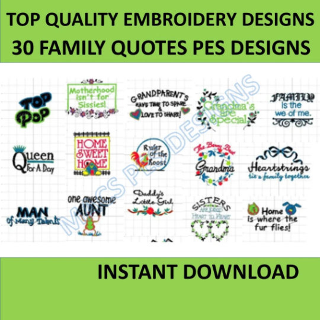 Family Quotes 30 PES Designs Machine Embroidery Files Instant Download ...