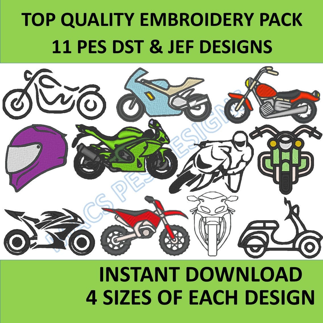 Motorbike PES JEF DST Embroidery Machine 11 Designs 4 Sizes - Etsy