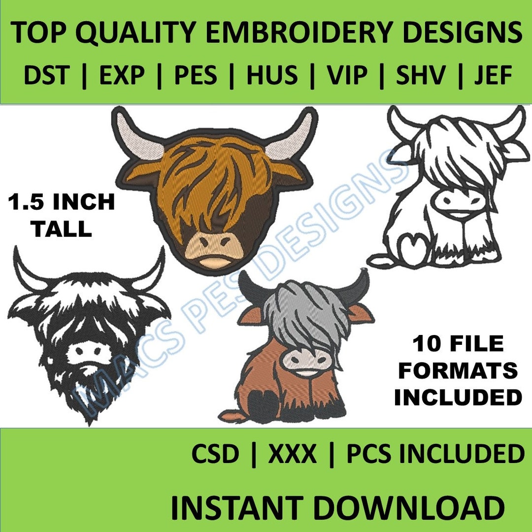 Highland Cow Embroidery Design, Farm Animal Machine Embroidery File, 4 ...