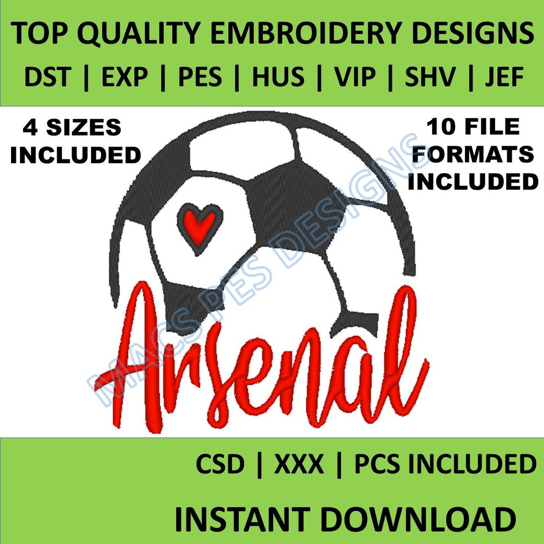 Arsenal Football Ball Embroidery Design PES JEF DST Soccer Embroidery ...