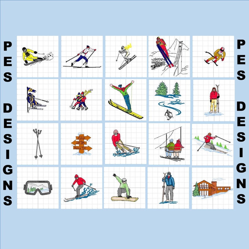 Ski Resort - 29 PES Designs Machine Embroidery Files Instant Download ...