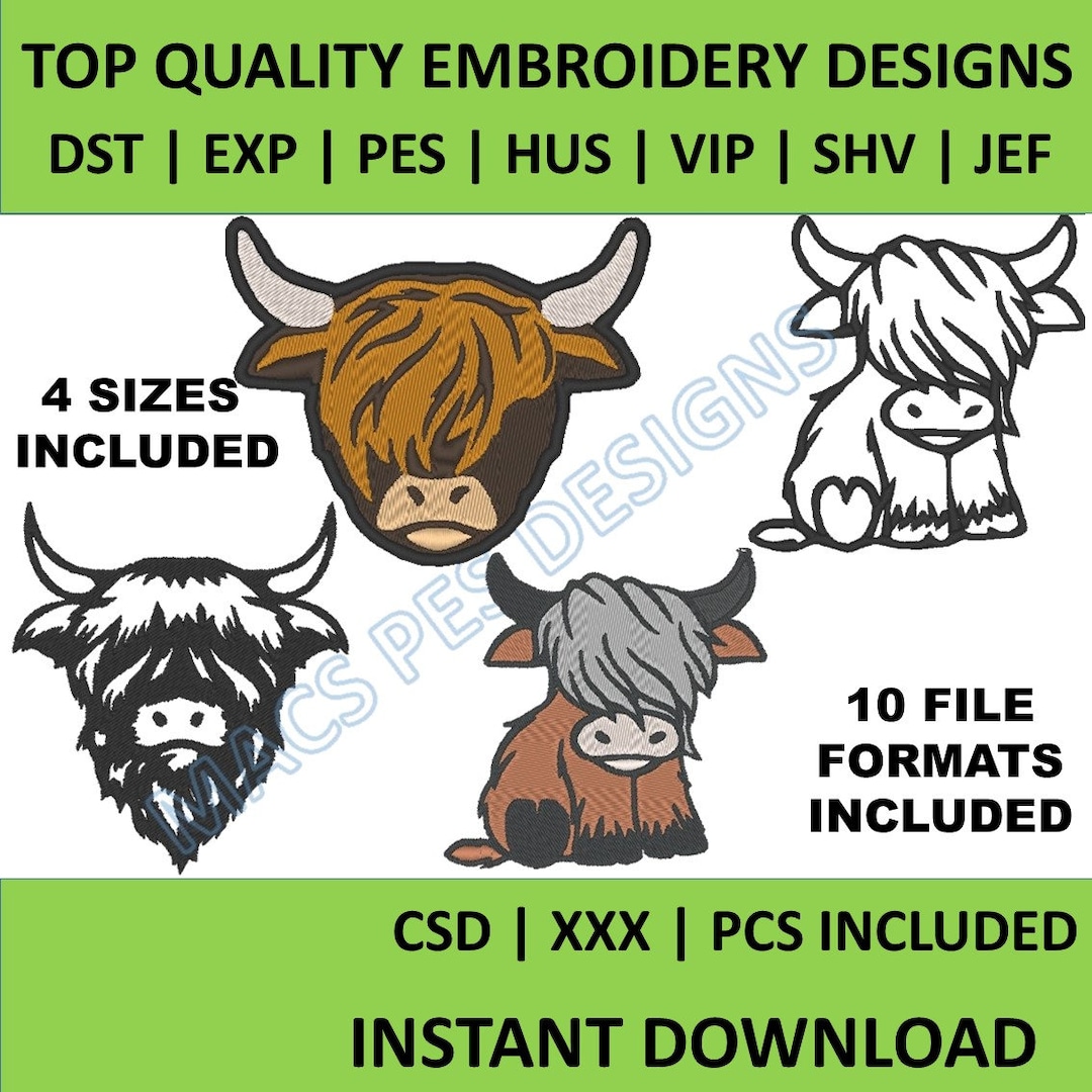 Highland Cow Embroidery Designs PES JEF DST Cattle Embroidery Machine 4 ...