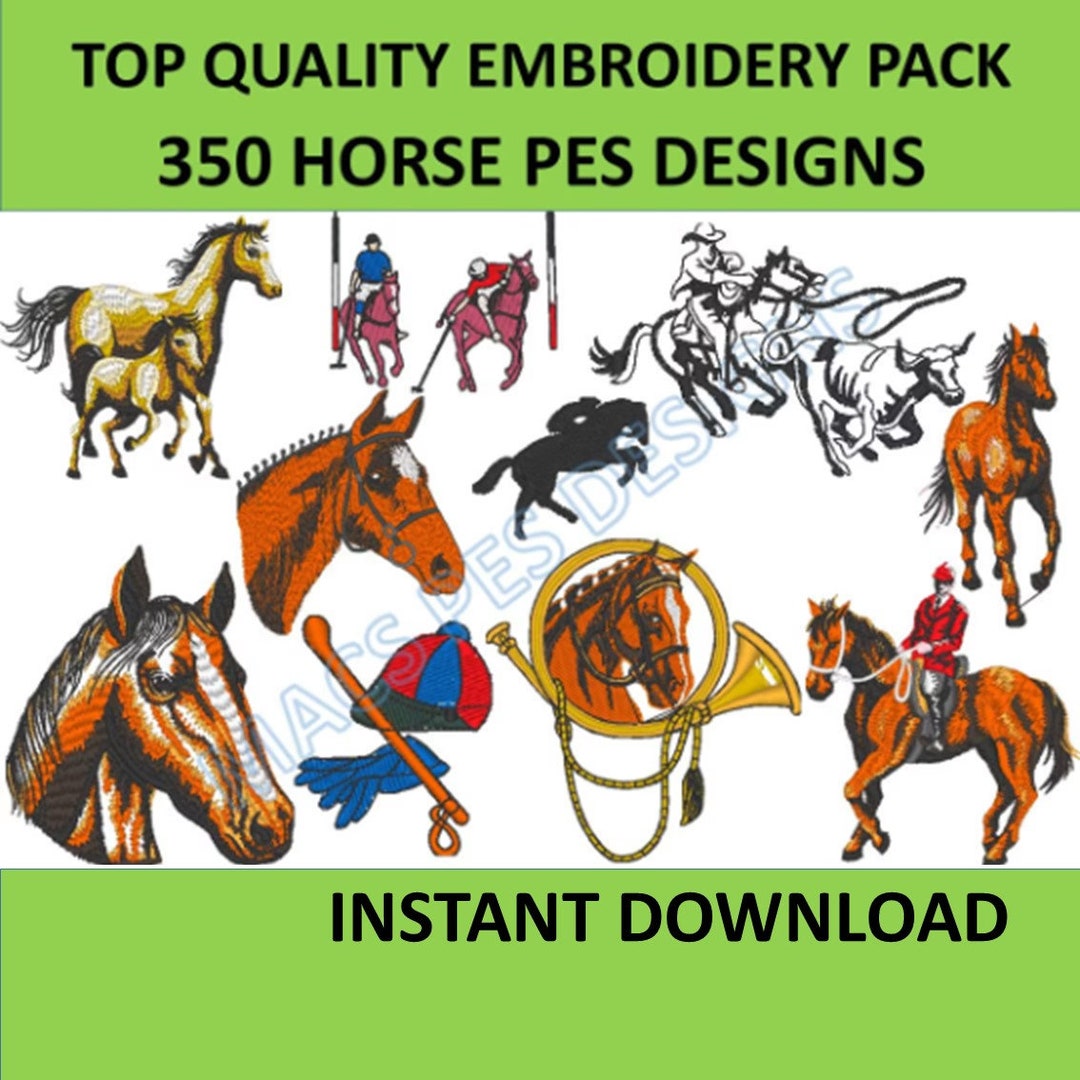 Horses Over 350 PES Designs Machine Embroidery Files Instant Download ...